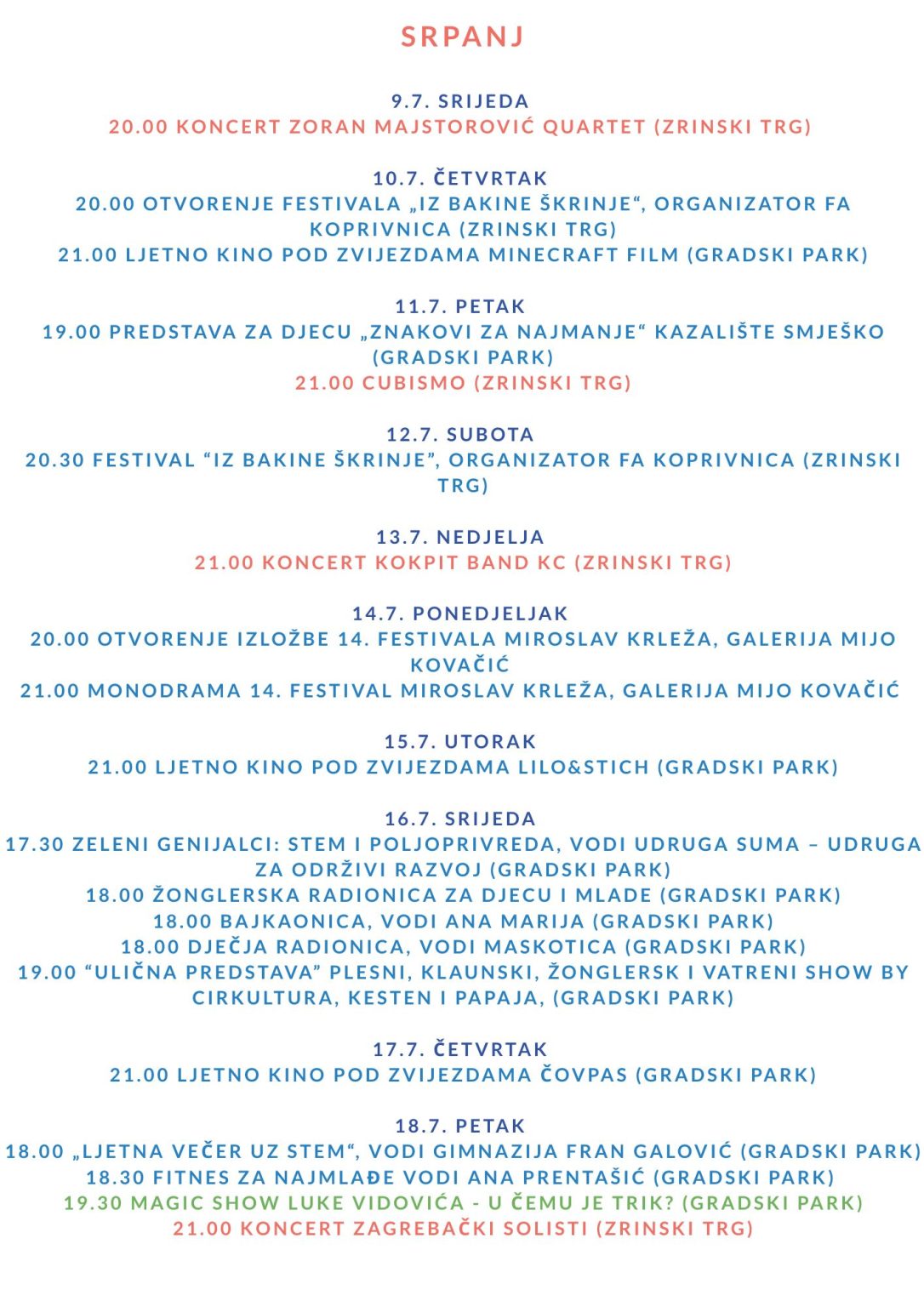 Ljeto na Zrinskom i ove godine donosi bogati program za sve generacije ...